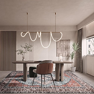 MTOUOCK Washable 8x10 Area Rugs, Non Slip Boho Area Rug Washable, Vintage Distressed Area Rugs 8 x 10 Area Rugs Indoor for Living Room Bedroom (8'x10', Brick/Rust/Red)