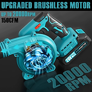 BEI & Hong Cordless Leaf Blower, Upgraded Brushless Motor Electric Leaf Blower, 6 Variable Speed, with 20V Battery and Charger, 2.5LBS Lightweight Mini Leaf Blowers for Lawn Care/Blowing Dust