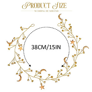 CASDRE Star Rhinestone Hair Vine Gold Moon Headpiece Bridal Headband Crystal Bride Wedding Hair Accessories for Women and Girls