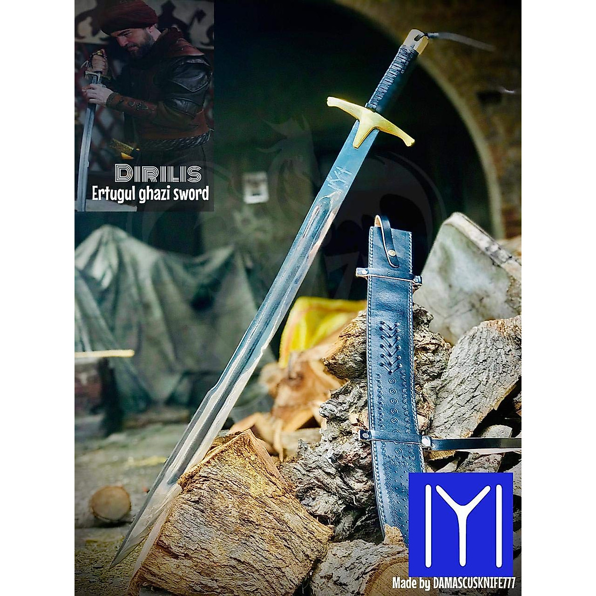 NoonKnives:Ertugrul Series (ErtugrulSword) custom made totally, carbon steel balde handle leather strip