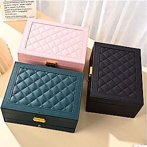 GUOER Jewelry Organizer Box for Women - Large PU Leather Jewelry Organizer Storage Case with Two Layers Display for Earrings Bracelets Rings Watches (Pink)