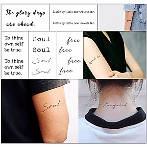 Everjoy Realistic Temporary Tattoos - 20 Individual Line Pcs, Waterproof Inspirational Words for Adult, Women (Words) Black