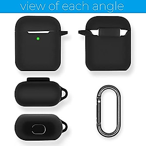 Mouzor for New Upgraded Airpods Case, Airpods 2 Case, Premium Soft Silicone One Piece Design Full Body Protective Case Cover Skin with Carabiner for Airpods 1st/ 2nd Generation, Black