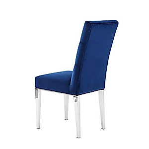 Meridian Furniture Juno Collection Modern | Contemporary Velvet Dining Chair with Luxurious Deep Tufting and Polished Chrome Metal Legs, Set of 2, 19" W x 25" D x 36.5" H, Navy