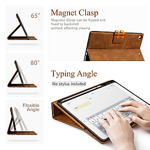 Antbox Case for iPad 9th Generation (2021) iPad 8th/7th Generation with Pencil Holder Auto Sleep/Wake Function PU Leather Smart Cover for iPad 10.2'' (Brown)