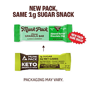 Munk Pack Chewy Almond Bar, Variety Pack - 1g Sugar, 4-5g Protein, Low Carb & Keto - Gluten Free, Grain Free, Plant Based, Zero Added Sugar - Breakfast & Snack Bars, 6 Bars