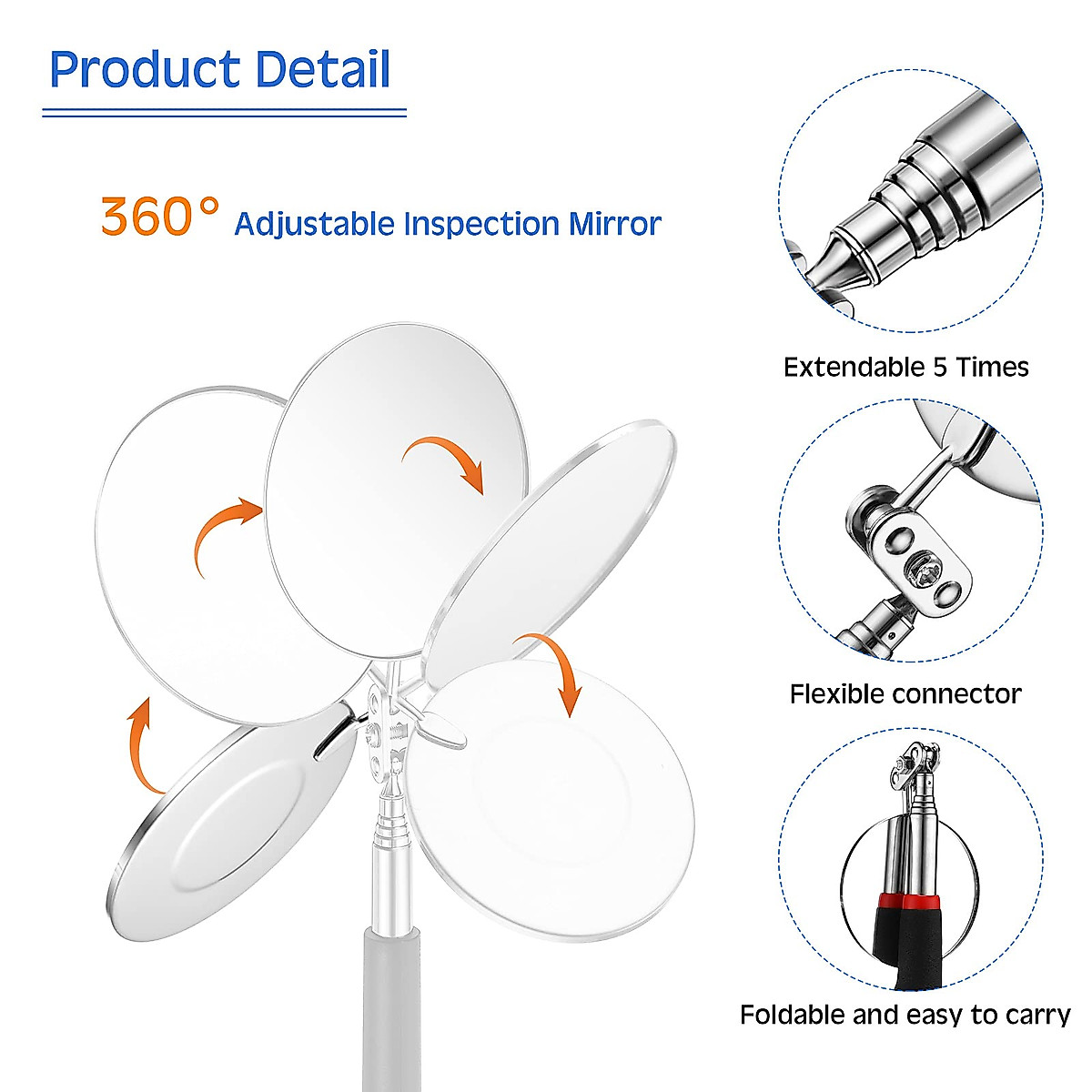 Patelai 4 Pieces Christmas Telescoping Magnet Pick Up Tool Set Extendable Claw Grabber Tool Bendable Spring Telescoping Inspection Mirror 2 Lb/ 20 Lb Magnetic Stick Gadget for Home Sink Drains