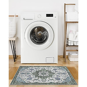 Roseek Door Mat 2x3 Rug, Small Boho Area Rug for Living Room, Machine Washable Kitchen Rugs Non-Slip, Entry Mat Indoor Low Pile Throw Floral Rugs Grey Carpet for Bedroom, Entryway, Hallways