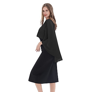 Baoqiya Women's Capelet Shawls and Wraps for Evening Dresses Soft Bridesmaid Shawl Chiffon Cape Wedding Cover Up One Size(Black)