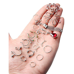 Oufksiyy Fake Nipple Ring Stainless Steel Non-Piercing Nipple Rings Clip On Nipplerings Faux Body Piercing Jewelry for Women Men 26PCS