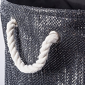 DII Woven Paper Storage Bin, Metallic Lurex, Black, Small Round