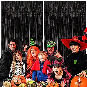 Black Party Decorations 3 Packs Black Foil Fringe Curtain Tinsel Backdrop Curtain for Birthday Party 3.2 Ft X 8.2 Ft Door Streamers Foil Backdrop Curtain Halloween Wall Backdrop Photo Booth