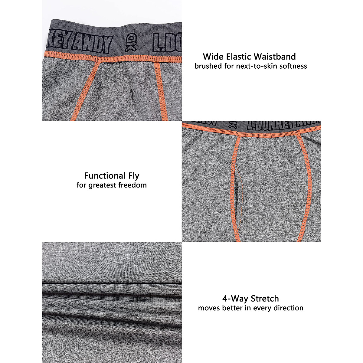 Little Donkey Andy Men's Thermal Underwear Set Performance Base Layer Wicking Active Long Johns Top & Bottom with Fly Gray XL