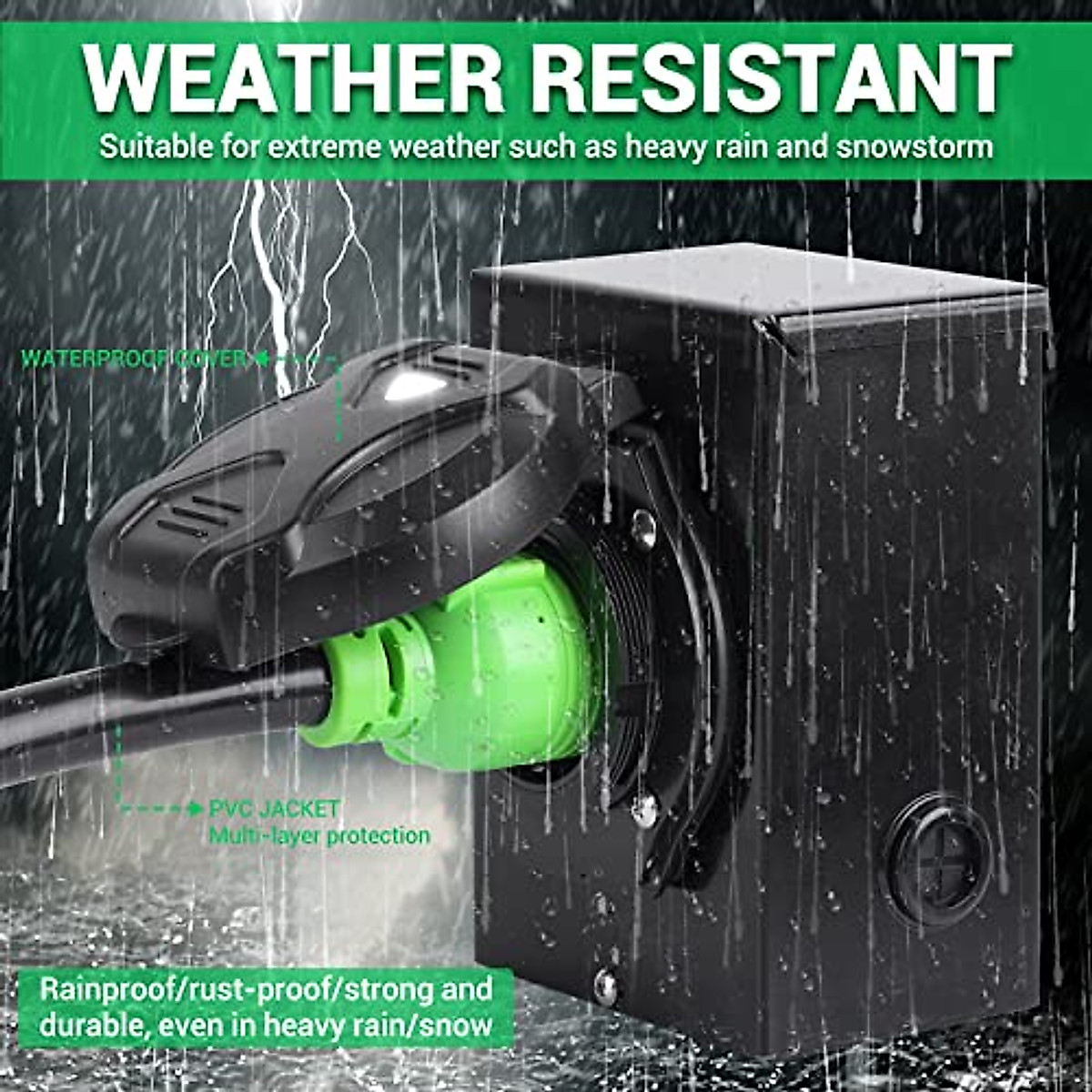 30 Amp Generator Cord and Power Inlet Box, 15FT 4 Prong NEMA L14-30P/L14-30R, 125/250V 7500W, STW 10/4 AWG Generator Extension Cord for Outdoor Use, Waterproof, ETL Listed