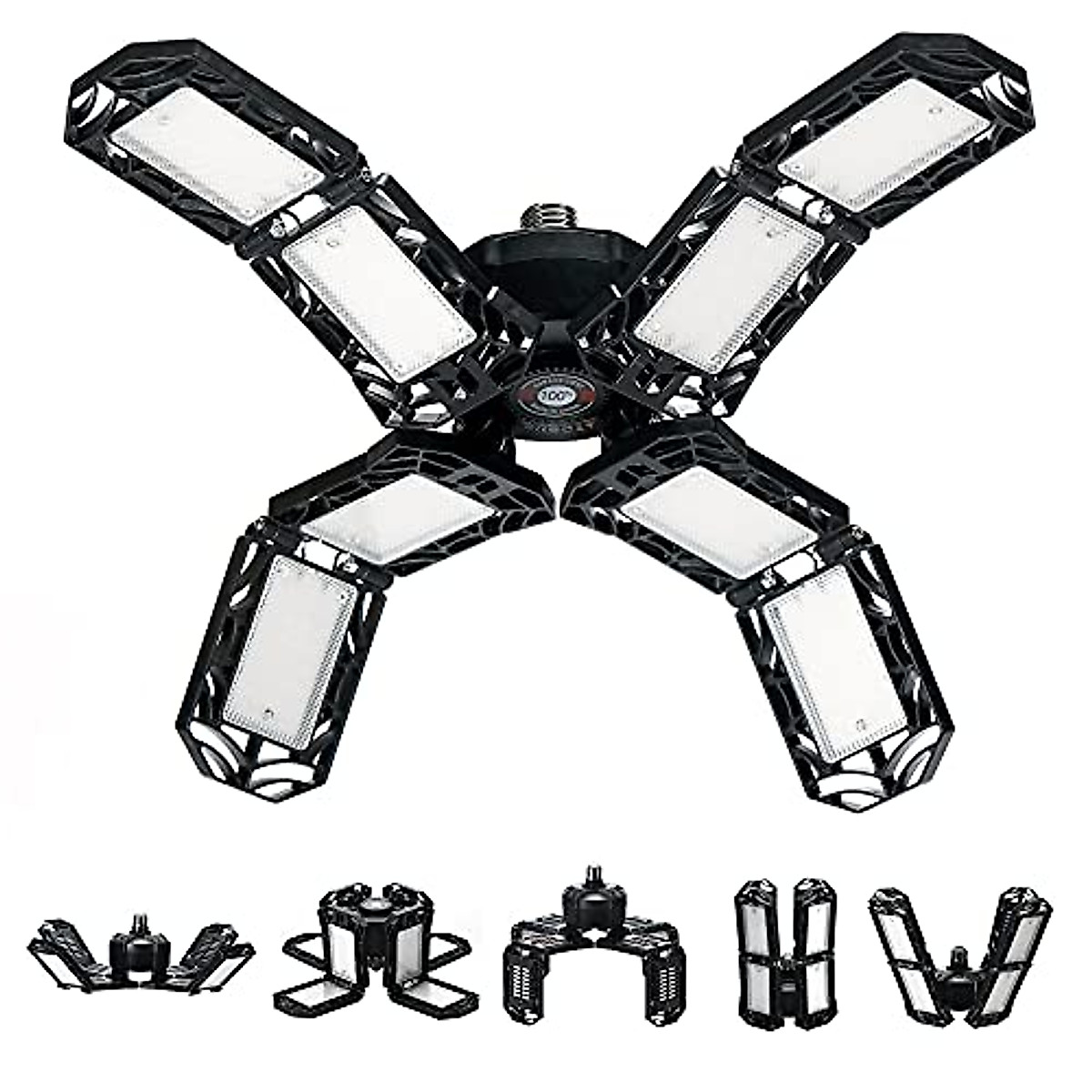 FANCIECC LED Garage Light, 150W 15000LM Garage Ceiling Lights,E26/E27 Base 6500K 8-Leaf Ultra Bright Deformable Panels Shop Lighting,for Workshop,Basement,Warehouse