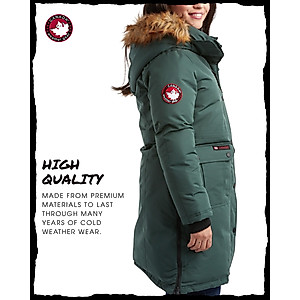 CANADA WEATHER GEAR Women's Winter Coat - Women's Parka and Long Winter Jackets for Women with Removable Faux-Fur Hood (S-3X), Size Small, Forrest Green/Natural
