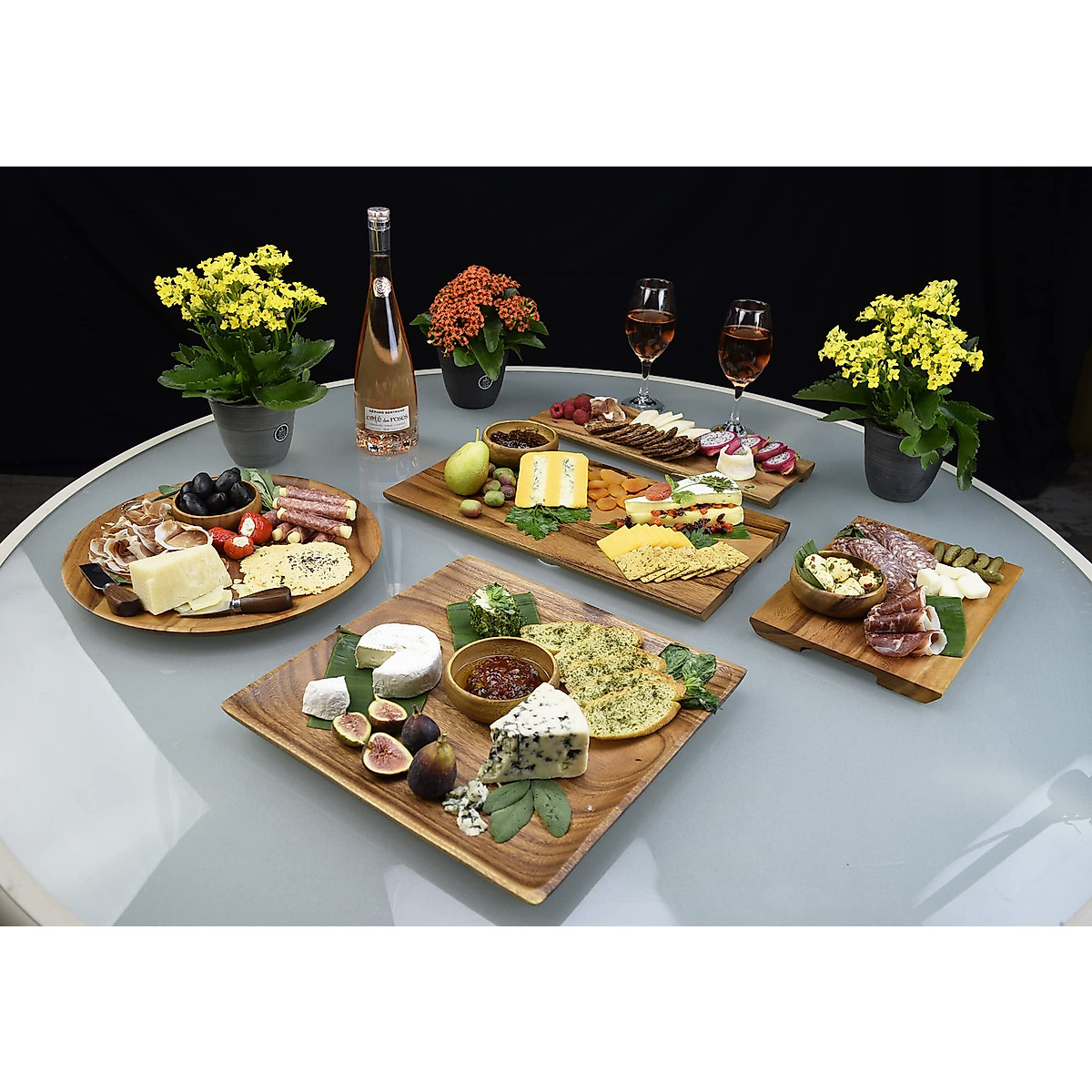 Pacific Merchants Acaciaware Acacia Wood Square Plate, Set of 4, 12" by .75". Sustainable, Hand Made, Large Square Tray For Charcuterie, Appetizers, Cheese, Sushi.