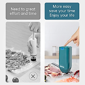 Sous Vide Bags,SEATAO Upgraded Electric Vacuum Sealer Rechargeable handheld vacuum sealer & reusable vacuum seal bags with 6 Vacuum Zipper Bags 1 sealing clips