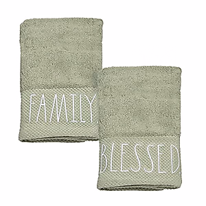 Rae Dunn Hand Towels, Embroidered Decorative Hand Towel for Kitchen and Bathroom, 100% Cotton, Highly Absorbent, Two Pack, 16x28, Embroidered Sage