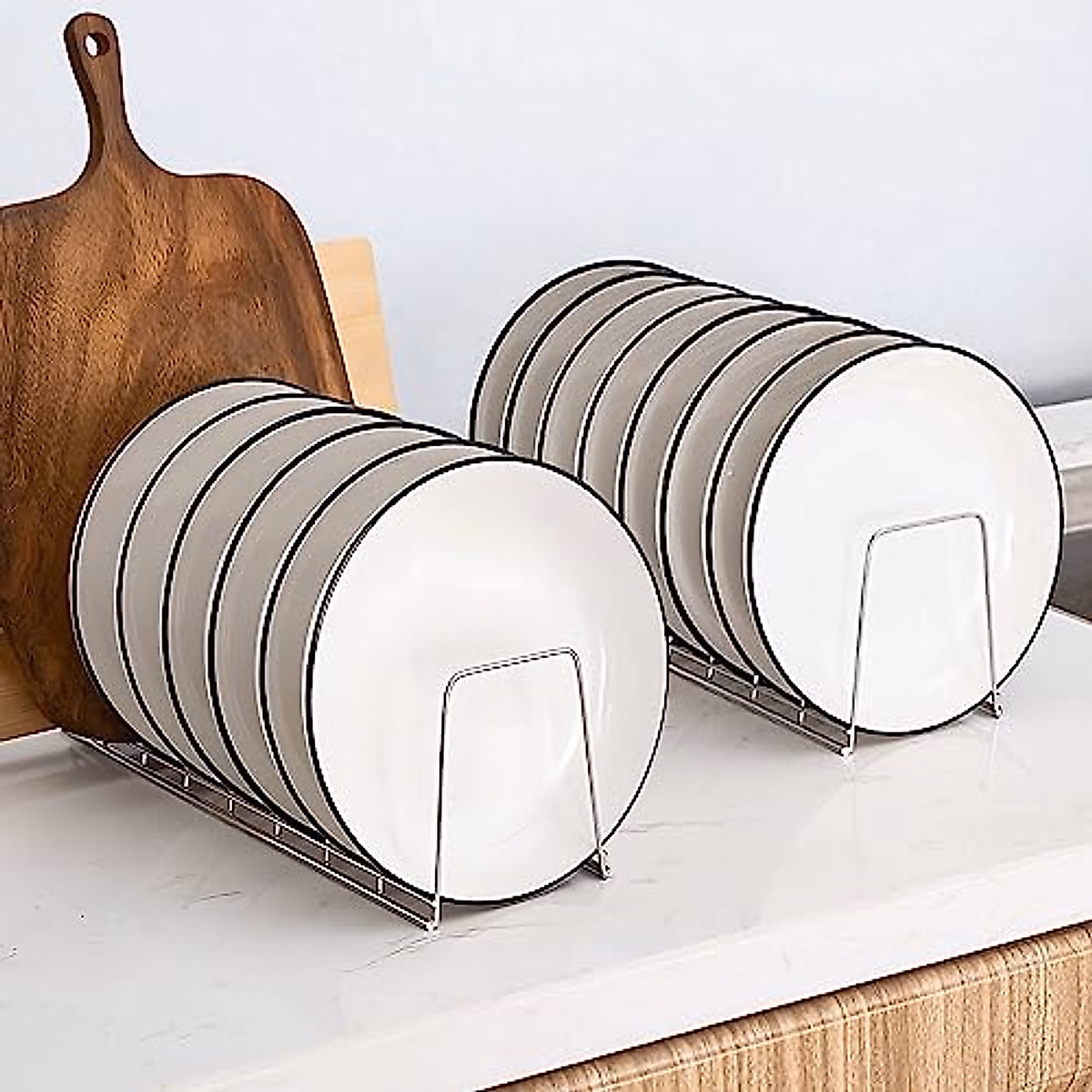 POUYRBA Pot Lid Organizer, 2pcs Silver Plate Pot Bowl Lid Rack Holder Rest Plates Organizer for Kitchen Cabinets File Folder Rack for Plates Pots Bowls Cutting Boards Reusable Containers and Books