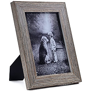 Yaetm 5x7 Rustic Picture Frame, Solid Wood Frame with High Definition Real Glass, Distressed Photo Frames for Table Top & Wall Mounting Display, Weathered Gray, Set of 2