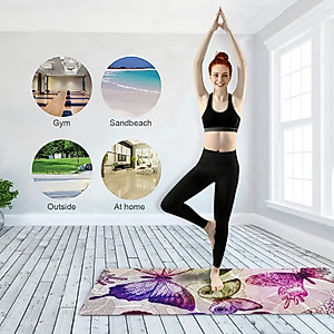 OTVEE Flying Butterflies Yoga Mat for Women Non Slip Ultra Thin 1 MM Travel Yoga Mat with Carrying Bag Suede Fitness Exercise Mat for Yoga Pilates Workout Routines Camping