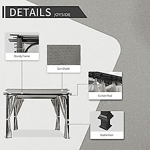 Joyside 11'x11' Outdoor Pergola with Sidewalls - Arched Top Outdoor Pergola with Metal Steel Frame and Textilene Top Canopy, Ideal for BBQ Party & Family Gathering, Grey Top