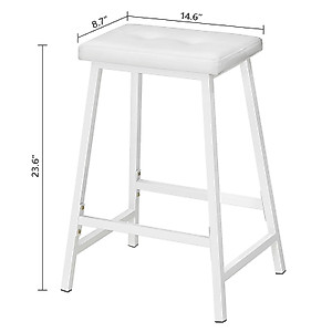 MAHANCRIS Bar Stools, Set of 2 PU Upholstered BarStools, 23.6-Inches Bar Chairs, Counter Height Bar Stools for Kitchen, Dining Room, Bar, Easy Assembly, White BABW04R01
