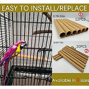 20Pcs Sand Perch Covers for Bird - 7.5" Bird Perchs Bird Stand Bird Cage Accessories Natural Wood Perch Platform Paw Grinding Stick for Parakeets, Lovebirds, Parrotlets, Canaries