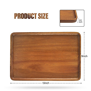 2 PCS Solid Acacia Wood Serving Trays Rectangular Wooden Serving Platters Natural Wooden Boards for Bar Coffee Party 13 * 9 inch