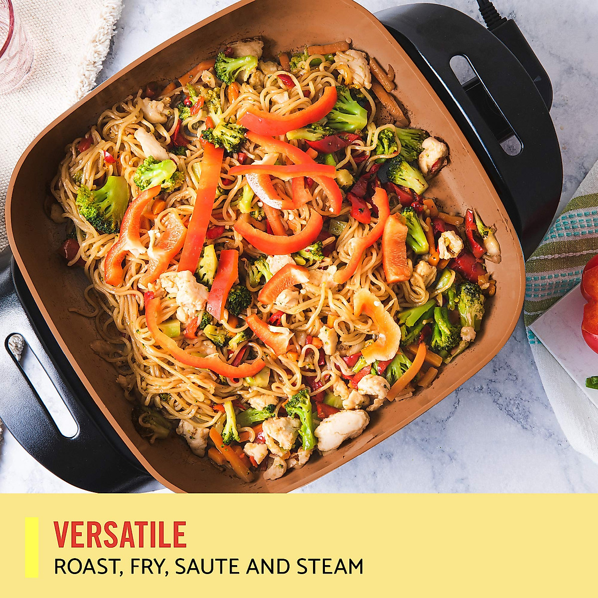 BELLA Electric Skillet, Frying Pan, Griddle and Warming Tray Bundle - Nonstick Copper Titanium Coating, Adjustable Temperature, Dishwasher Safe