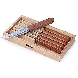 PBKay Wooden Steak Knife Set/Premium Stainless steel Knives with Rosewood Handle and Gift Box (set of 6)