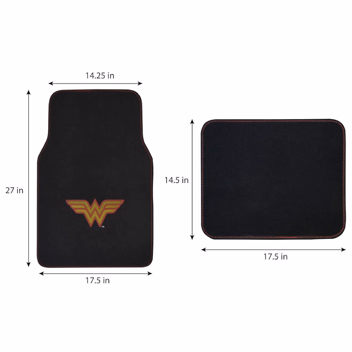 BDK Warner Bros DC Comics Classic Wonder Woman Carpet Floor Mats Car Accessories - 4pc Set Universal Fit for Car Truck Van SUV, Front 26" x 16.5", Rear 14" x 16.5" with No-Slip Grip