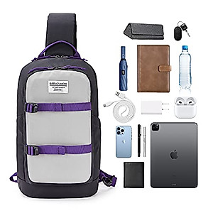 EVER ADVANCED Crossbody Sling Bag for Men Women Shoulder Bag, Small One Strap Backpack Lightweight Chest Bags for Travel, Hiking, Dog Walking, Cycling, Capacity 7L, Grey