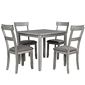 Merax 5 Piece Dining Table Set for Small Space, Farmhouse Style, Wood Square Dining Room Table Set with Square Kitchen Table and 4 Padded Chairs Set