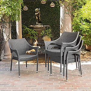 Christopher Knight Home Mirage Outdoor Wicker Stacking Chairs, 4-Pcs Set, Grey