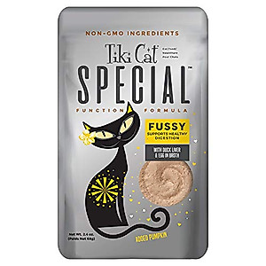 Tiki Cat Special Fussy Mousse, Duck Liver & Egg, Specially Formulated to Support Healthy Digestion, Function Wet Cat for Adult Cats, 2.4 oz. Pouch (Pack of 12)