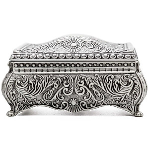 AVESON Rectangle Antique Metal Jewelry Box Trinket Storage Organizer Gift Box Chest Ring Case with Floral Engraved for Girls Ladies Women, Small