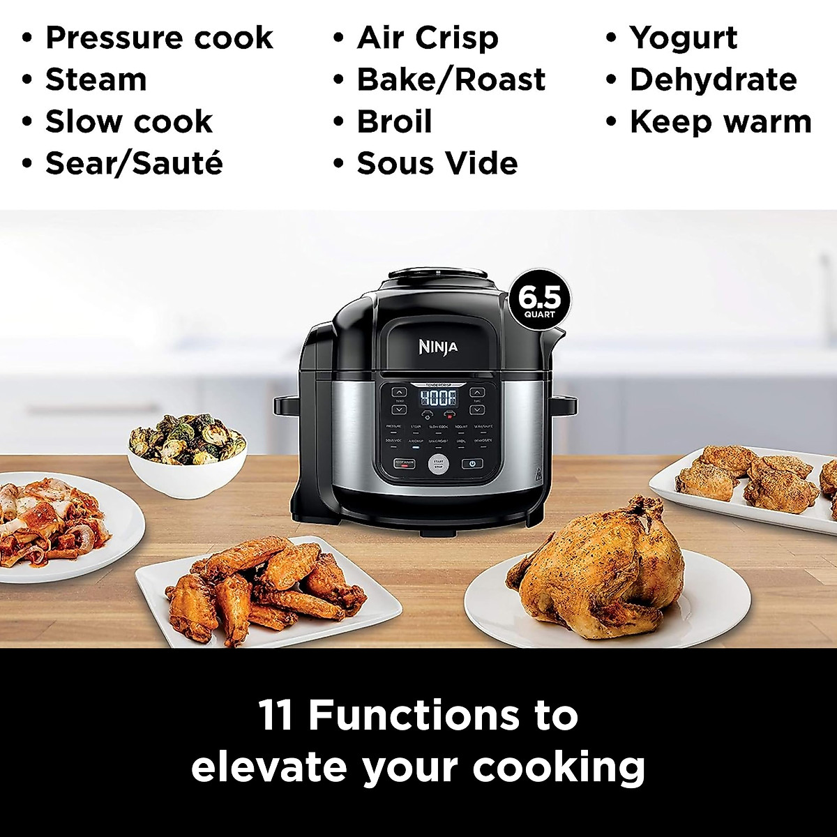 Ninja FD302 Foodi 11-in-1 Pro 6.5 qt. Pressure Cooker & Air Fryer that Steams, Slow Cooks, Sears, Sautés, Dehydrates & More, with 4.6 qt. Crisper Plate, Nesting Broil Rack & Recipe Book, Silver/Black
