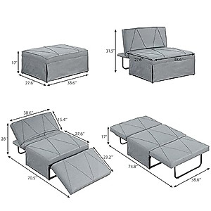 JFUYJK Sofa Bed,4-in-1Folding Ottoman Sofa Bed Sleeper Chair Convertible Chair Into Bed with Adjustable Backrest