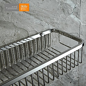 VIBORG Deluxe Solid Thick SUS304 Stainless Steel Wire Wall Mounted Single Tier Bathroom Rectangular Shower Basket Bath Caddy Shelf Organizer Storage Holder for Shampoo Conditioner Polished mirror-like