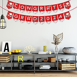BBTO Graduation Decorations 2024 Graduation Party Supplies Congrats Grad Banner Confetti Star Balloons Foil Fringe Curtain Tablecloth for College High School Grad Decor (Red, Black)