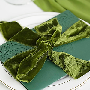 HUIHUANG Olive Green Velvet Ribbon 2 inch Handmade Fringe Frayed Silk Velvet Ribbon for Flower Bouquet, Gift Wrapping, Invitations, Holiday Christmas Decor, Wedding Bridal Shower Decor-3 Yards