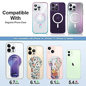 Kingxbar MagSafe Compatible Phone Stand, Magnetic Phone Grip, Handy Phone Strap Holder for iPhone 14, iPhone 13, iPhone 12 Series, Compatible with MagSafe Phone Case (Floral Pink)