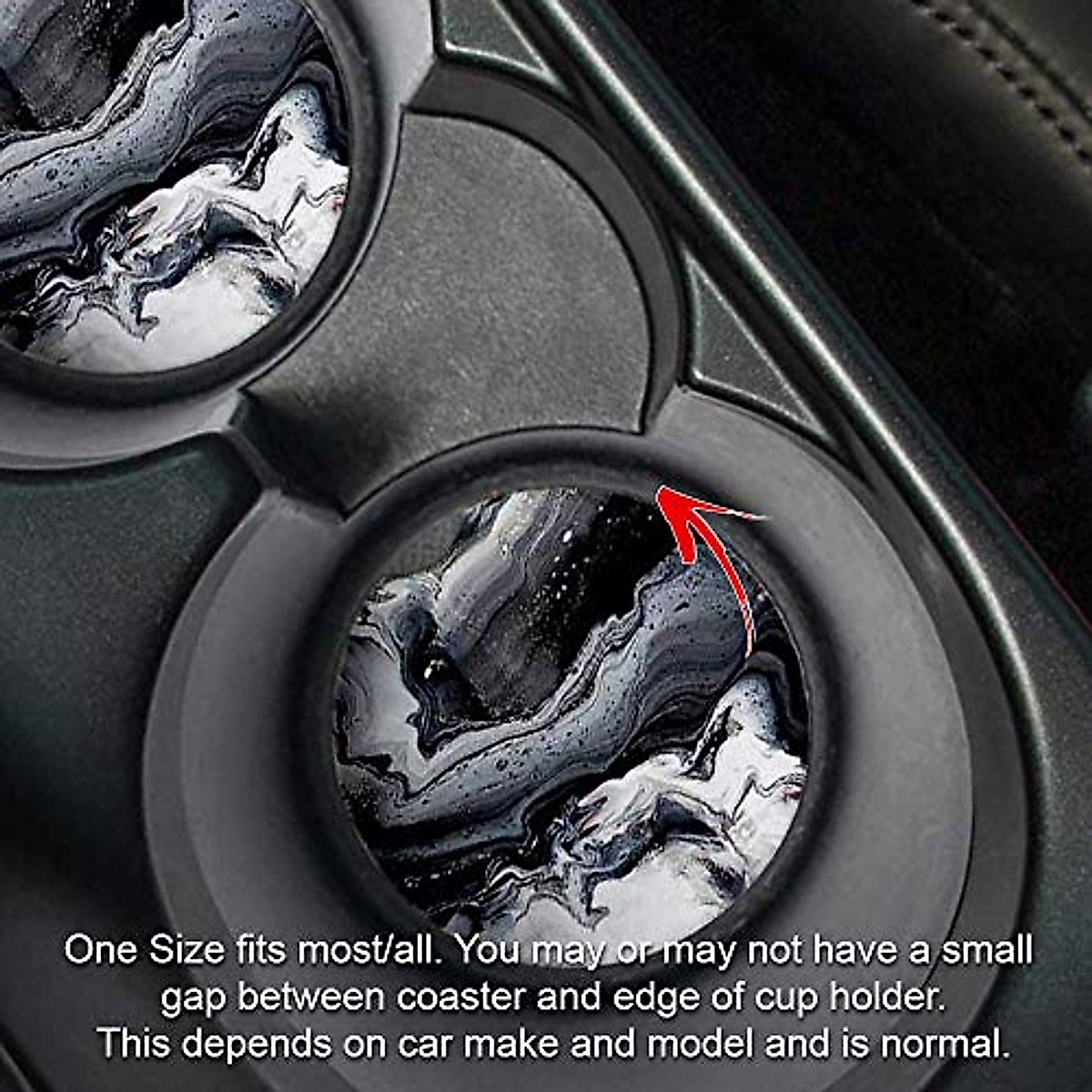 Black Marble | Car Coasters for Drinks Set of 2 | Perfect Car Accessories with Absorbent Coasters. Car Coaster Measures 2.56 inches with Rubber Backing.