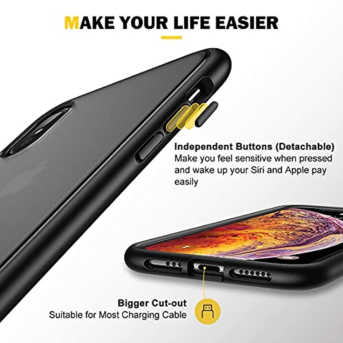 Humixx Shockproof Series iPhone X Case/iPhone Xs Case, [Military Grade Drop Tested] [Upgrading Material] Translucent Matte Case with Soft Edge, Heavy Duty Protective Case, 5.8 Inch Black