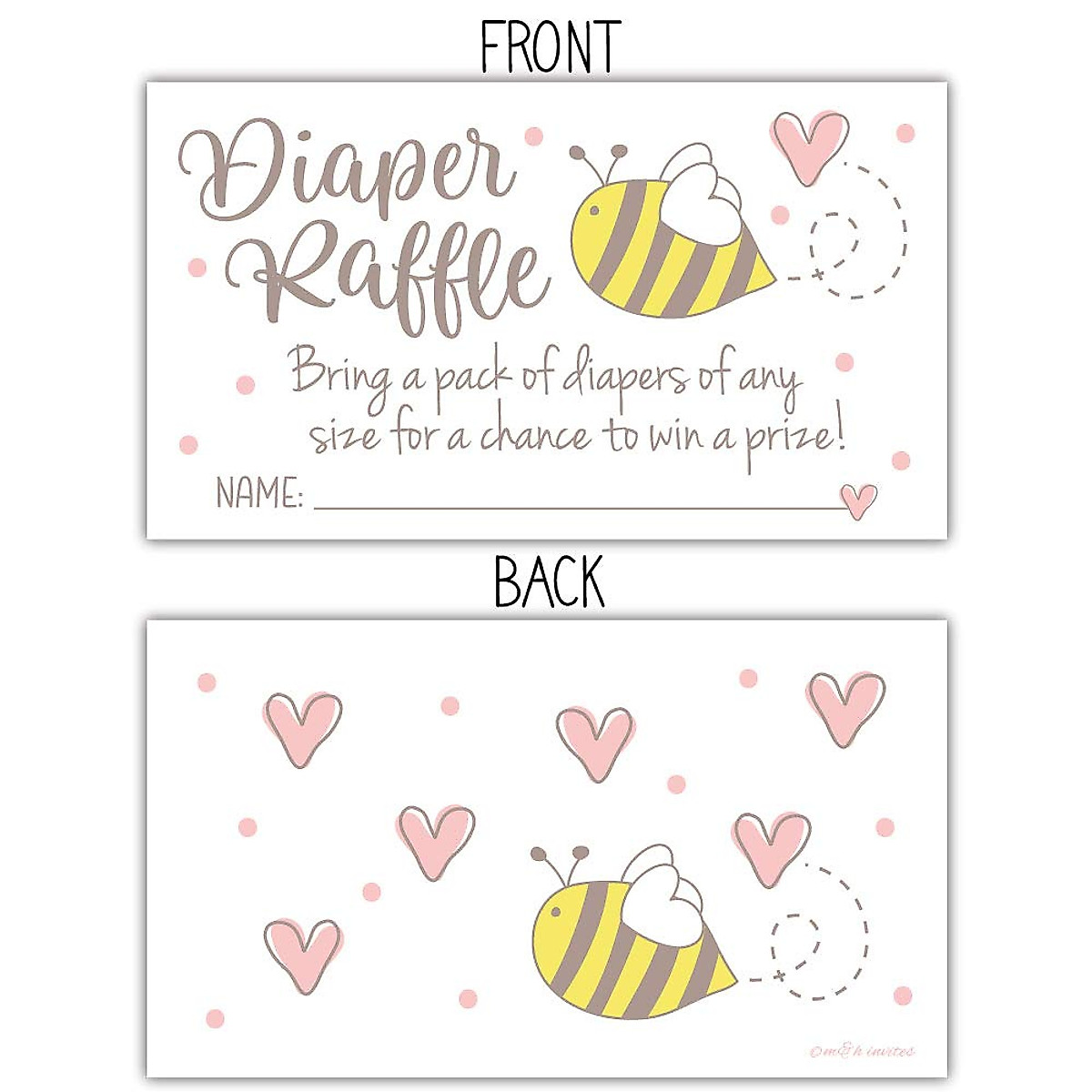 50 Baby Bee Diaper Raffle Tickets for a Girl or Gender Neutral Baby Shower - Invitation Inserts - Mom to Bee Baby Shower