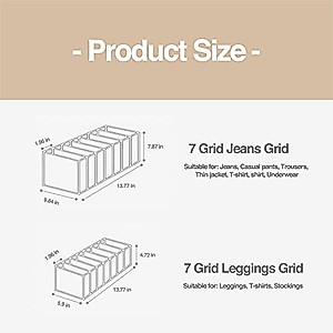 SANTUKEY Wardrobe Clothes Organizer, 7 Grids Washable Portable Closet Organizer Mesh Separation Storage Box Foldable Closet Drawer Organizer for Underwear, Socks, Scarves, Leggings, Skirts, T-shirts, Jeans (Grey, 2 Leggings Grid)