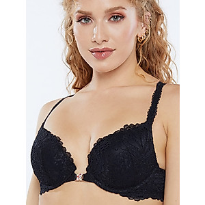Savage X Fenty, Women's, Romantic Corded Lace Front-Closure Push Up Bra, Caviar, 38DD