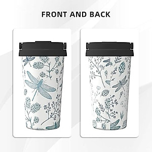 WANGXUEE Dragonfly Flower Print 500ml Stainless Steel Travel Tumbler Double Wall Vacuum Insulated Coffee Mug